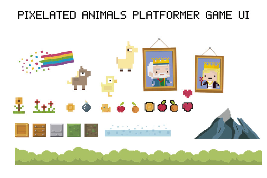 Pixel Animals Platformer Game UI – Game Assets Shop!